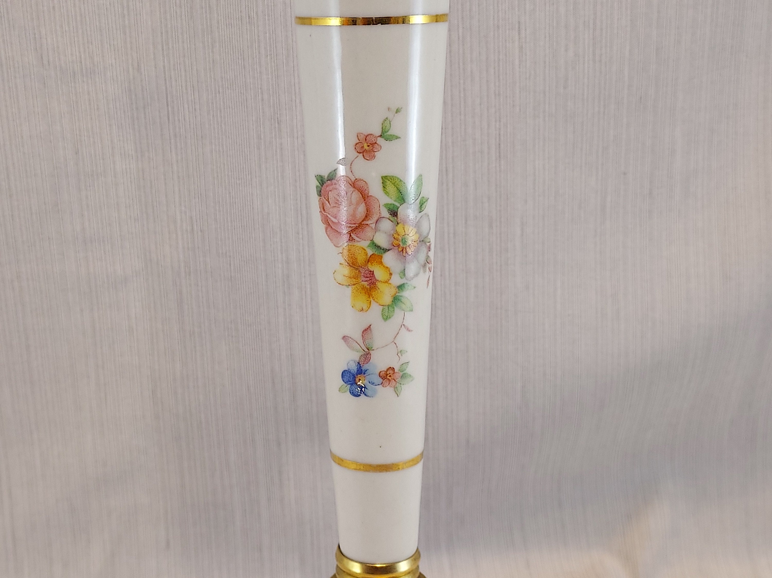 Vintage Porcelain Candlestick Lamp, White With Yellow and Pink Flowers ...