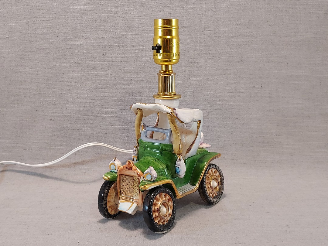 Vintage Ceramic Antique Car Lamp, Jalopy, 10 High, Refurbished, Brass ...
