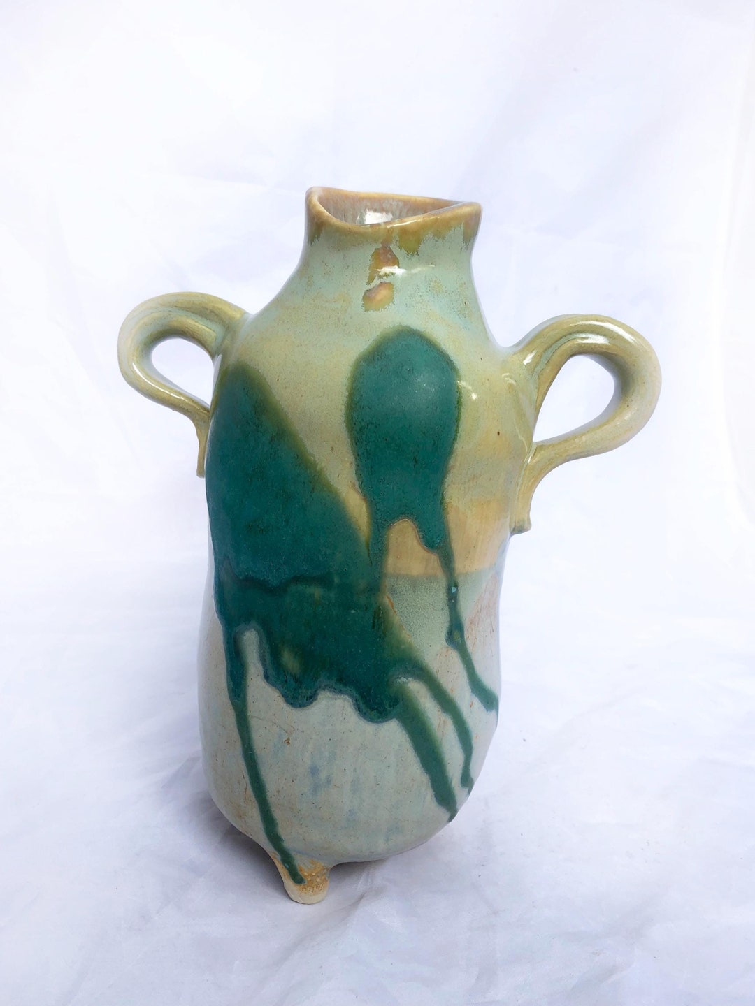 Funky Vase - Turquoise Splash Handbuilt Ceramic Pottery - Etsy