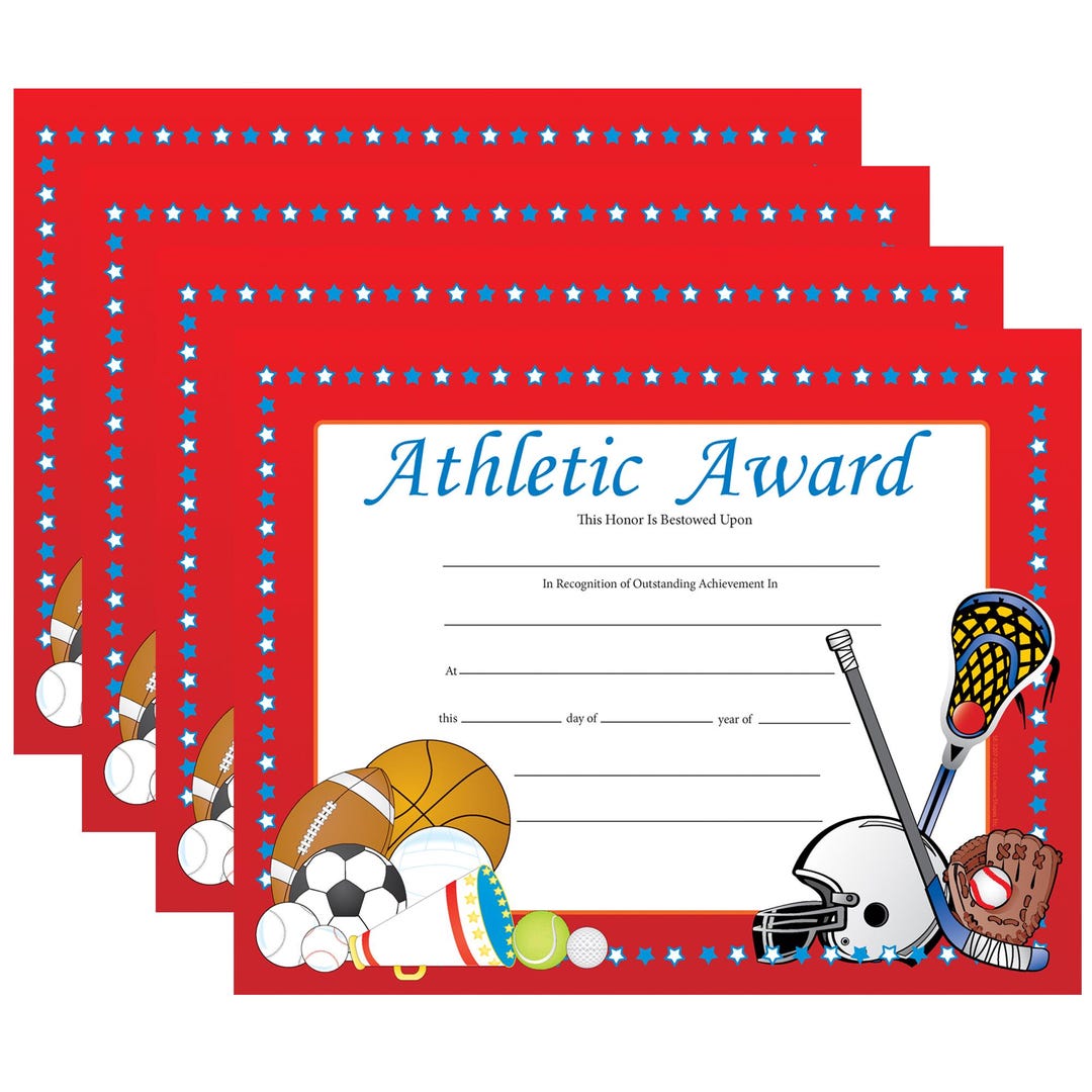 Recognition Certificates - Athletic Award, 30 Certificates 11x8.5in for ...