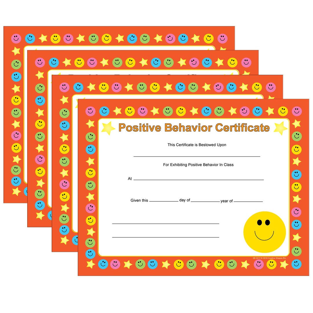 Recognition Certificates - Positive Behavior, 30 Certificates 11x8.5in ...