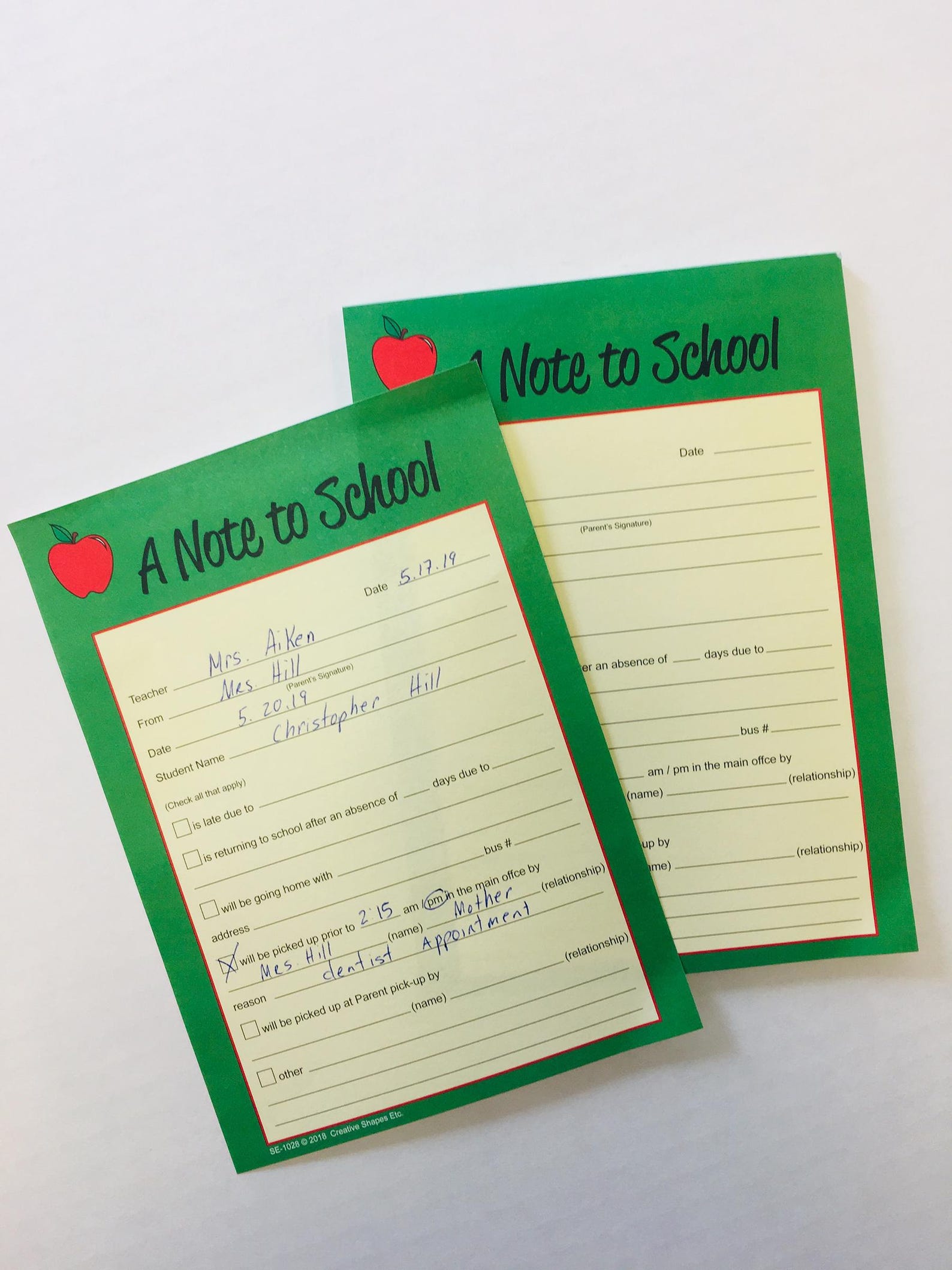 Note to School - Notes to Parents, School Communication Notepad, Bus ...