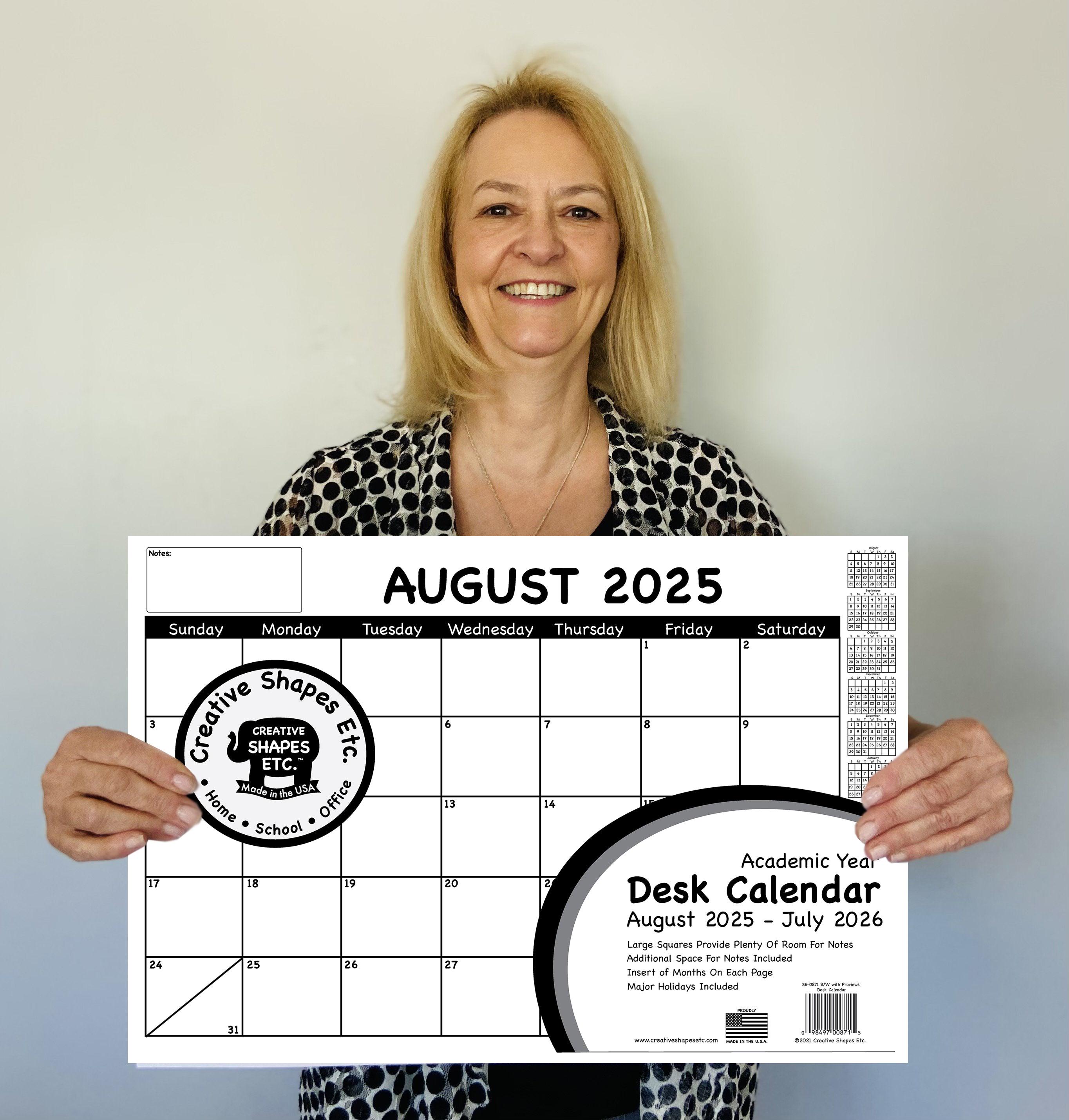 2025-2026 Academic Desk Calendar, Black and White, Notes Space - Etsy