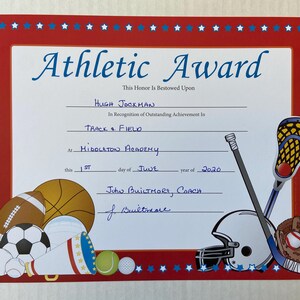 Recognition Certificates - Athletic Award, 30 Certificates 11x8.5in for ...