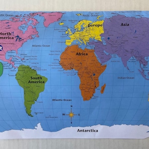 Labeled World Practice Map - Etsy Canada