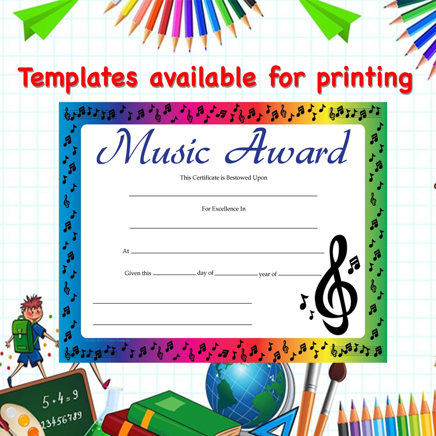 Music Award Certificates: Student Classroom Achievement (30 Count, 11x8 ...