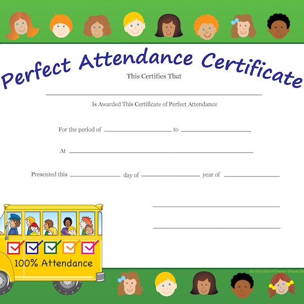 Perfect Attendance Certificates - Etsy