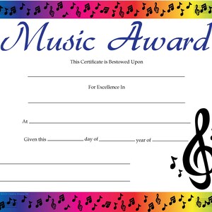 Music Award Certificates: Student Classroom Achievement (30 Count, 11x8 ...