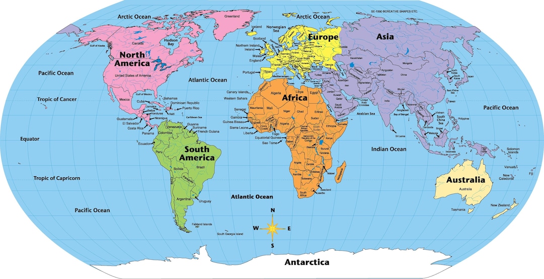 SHAPES ETC. Labeled World- Practice Maps - Etsy