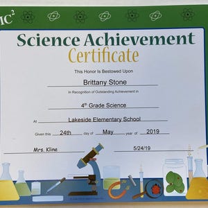 Recognition Certificates - Science Achievement, 30 Certificates 11x8 ...
