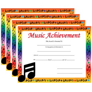 Recognition Certificates - Music Achievement, 30 Certificates 11x8.5in ...