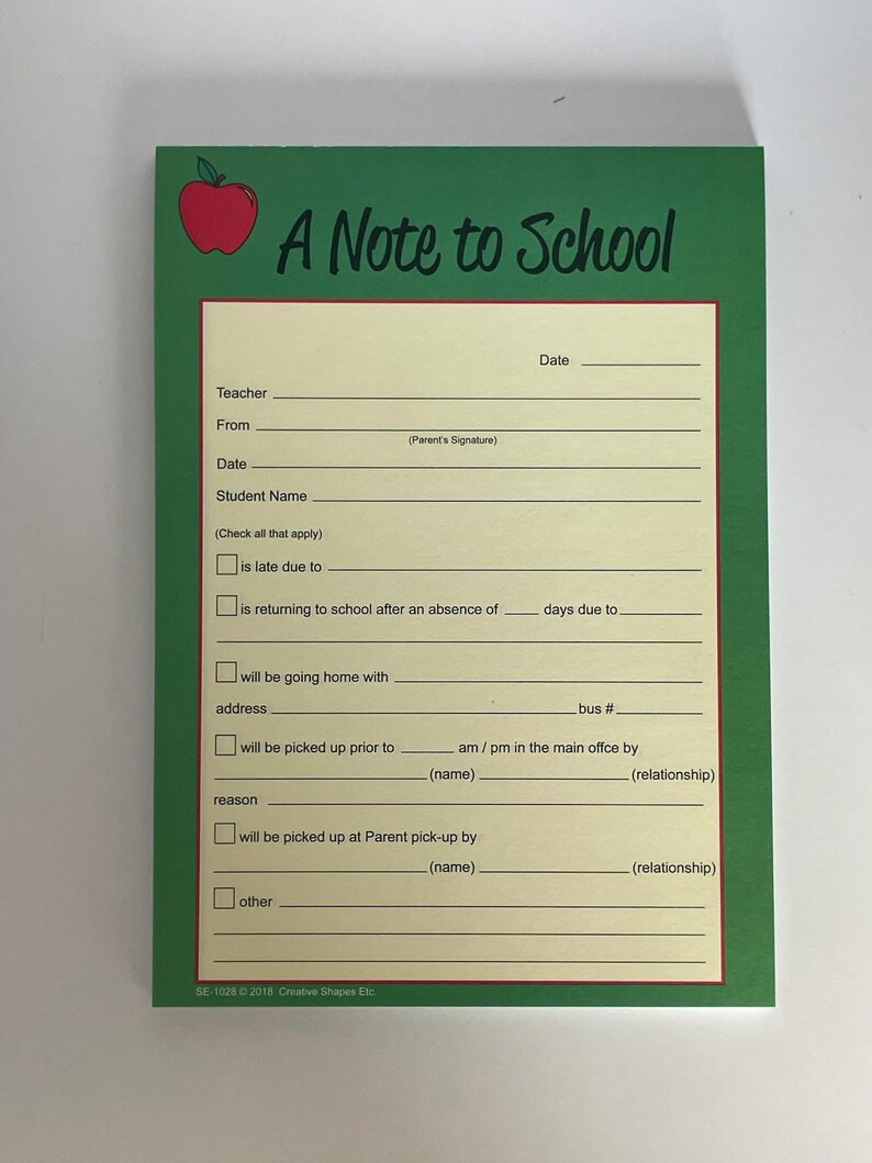 Note to School - Notes to Parents, School Communication Notepad, Bus ...