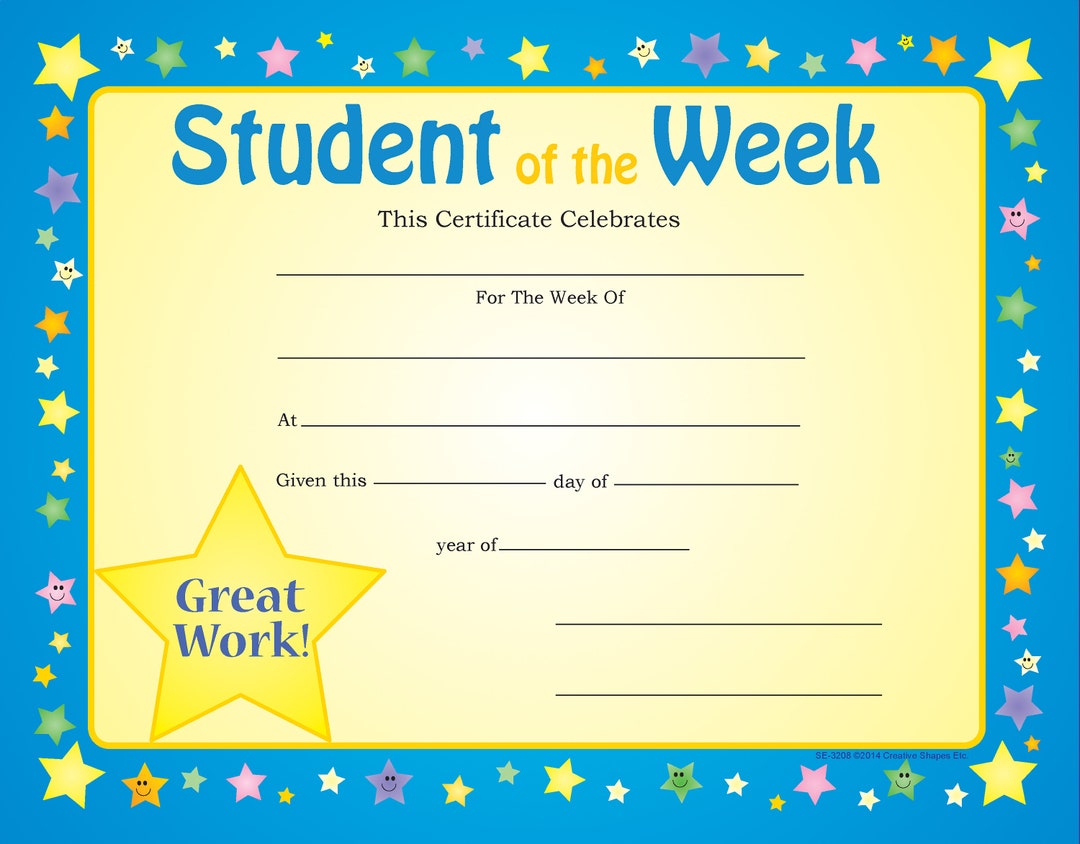 Recognition Certificates Student of the Week - Etsy