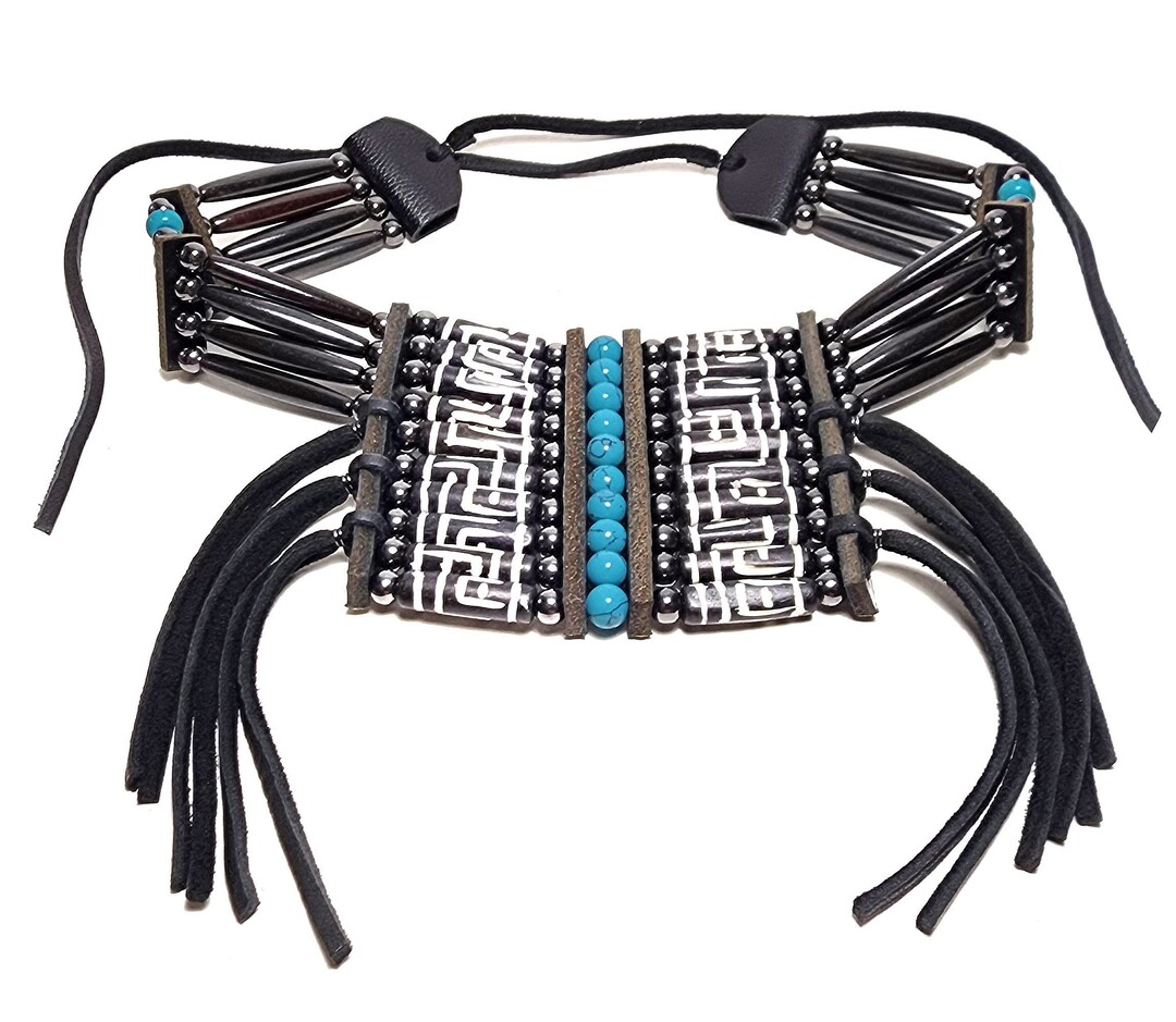 Traditional Carved Bone Hairpipe Beads Tribal Breastplate Choker ...