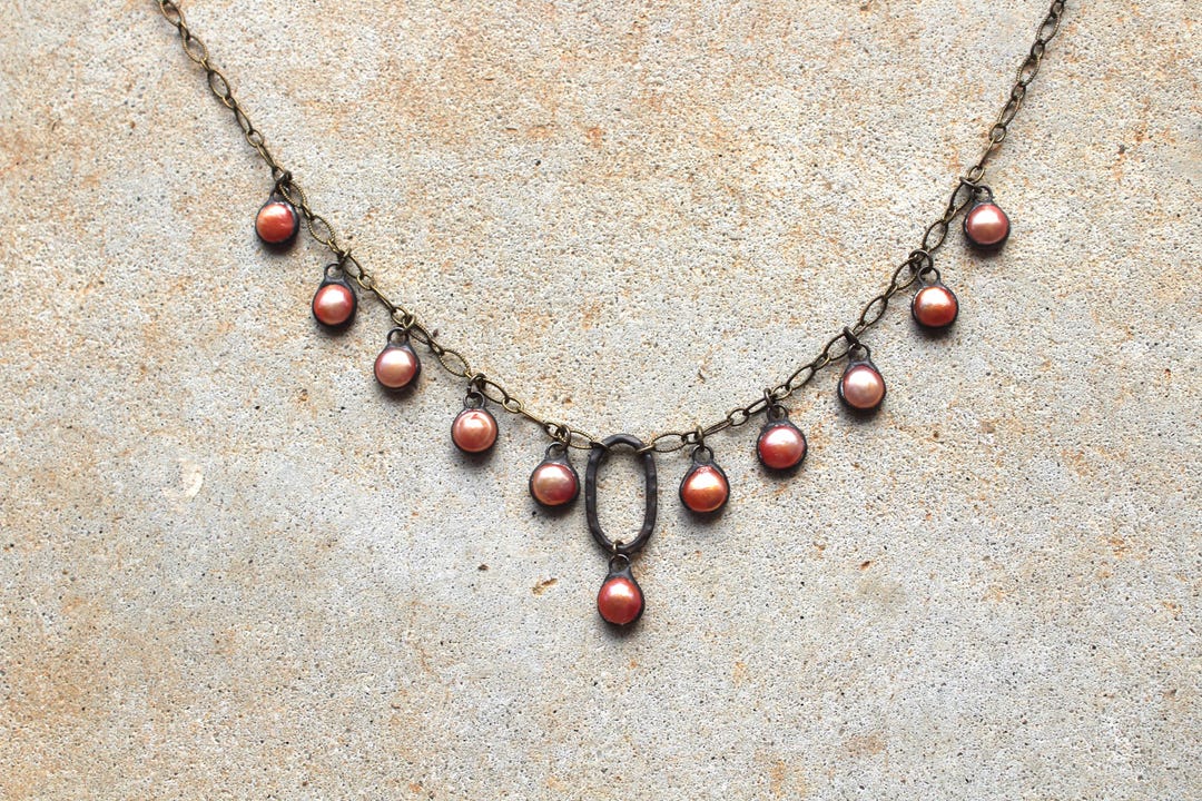Small Orange Freshwater Pearls With Pewter Element Necklace - Etsy