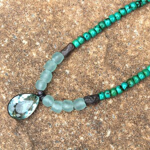 Genuine Turquoise and African Glass Beads With Beryl Pendant - Etsy