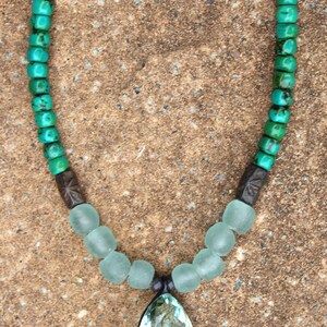 Genuine Turquoise and African Glass Beads With Beryl Pendant - Etsy