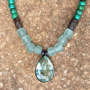 Genuine Turquoise and African Glass Beads With Beryl Pendant - Etsy