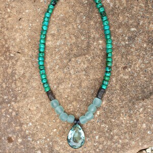 Genuine Turquoise and African Glass Beads With Beryl Pendant - Etsy