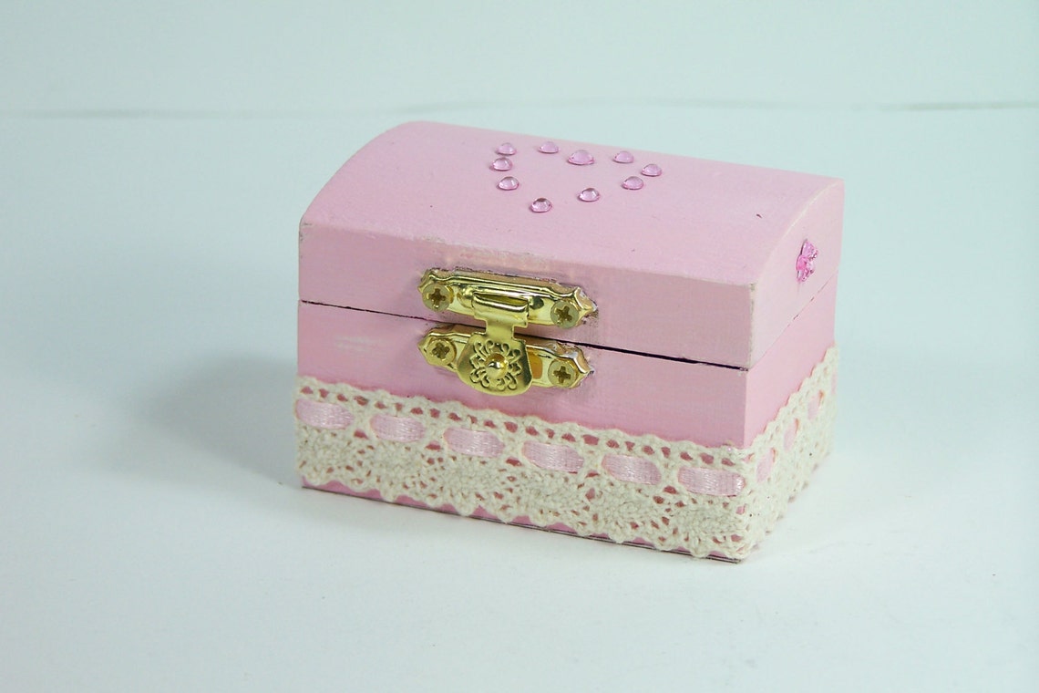 Wedding Ring Box Pink Wooden Ring Holder With Lace, Ribbon Pink Ring ...
