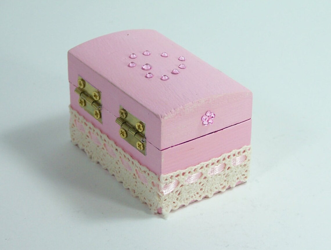 Wedding Ring Box Pink Wooden Ring Holder With Lace, Ribbon Pink Ring ...