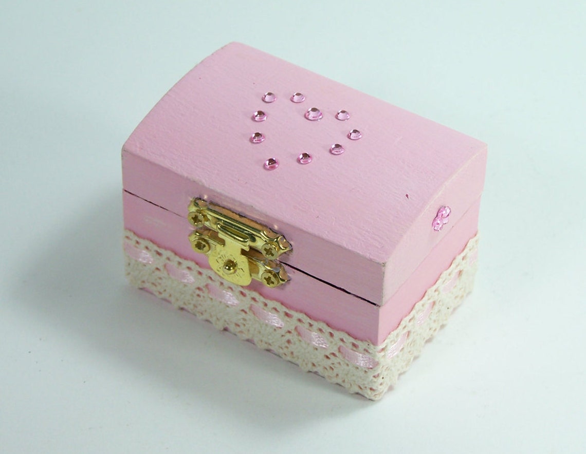 Wedding Ring Box Pink Wooden Ring Holder With Lace, Ribbon Pink Ring ...