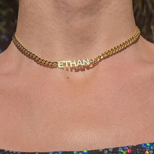 Name Choker 18k Gold, Curb Choker Name, Name Chokers, Gift for Her ...
