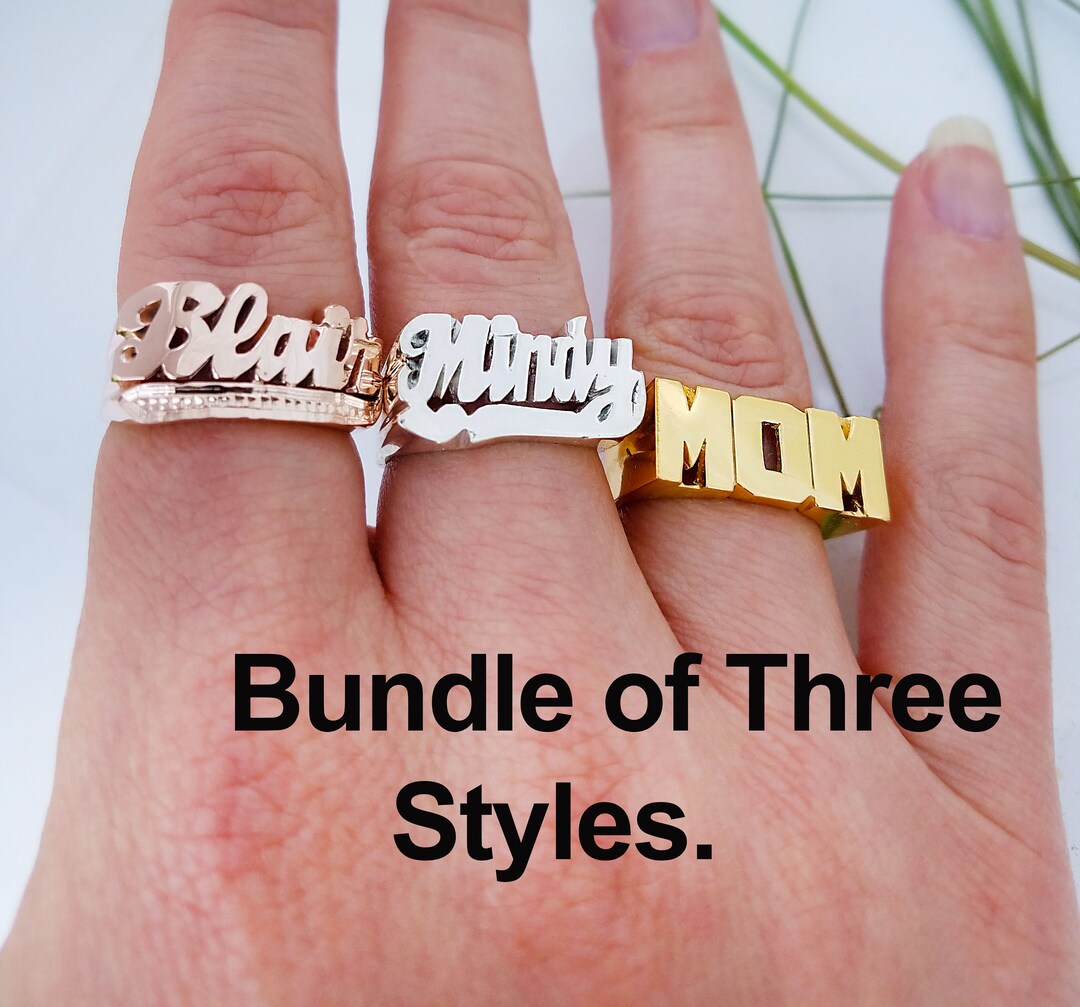 Gold Name Ring Set, Three Name Rings Brass, AKA Name Rings Silver, Gold ...