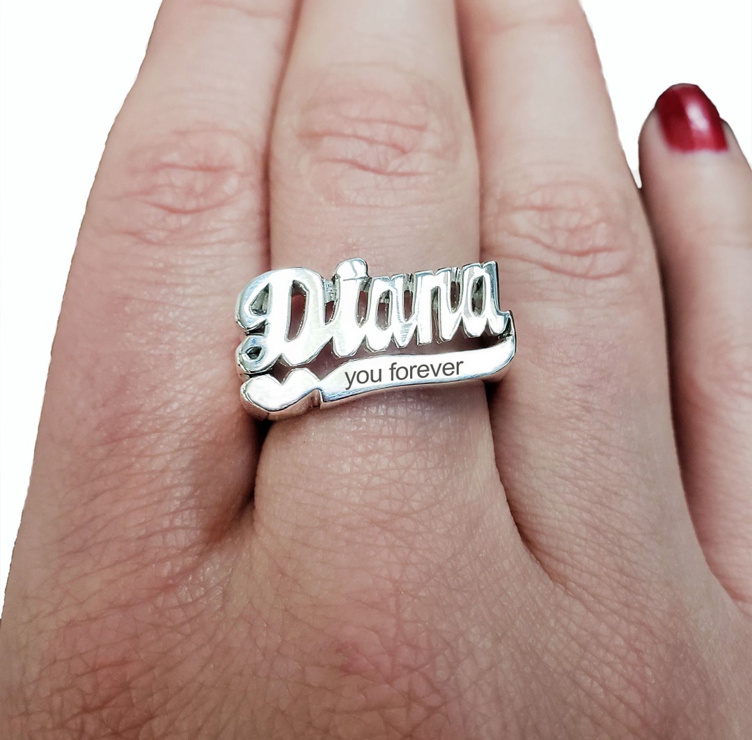 Name Ring Silver With Engraving, Custom Name Ring With Engraving, Word ...