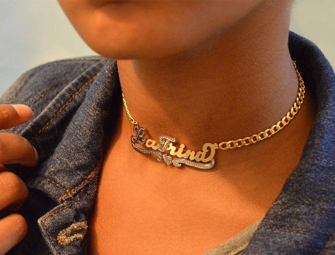 Curb Chain Name Choker Necklace, Street Style Name Chokers, Trendy Name ...