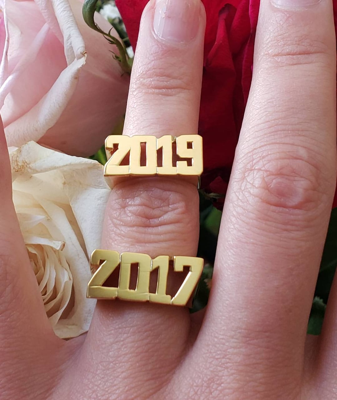 10K 14k Silver Brass Block Style Year Ring Gift for Her - Etsy