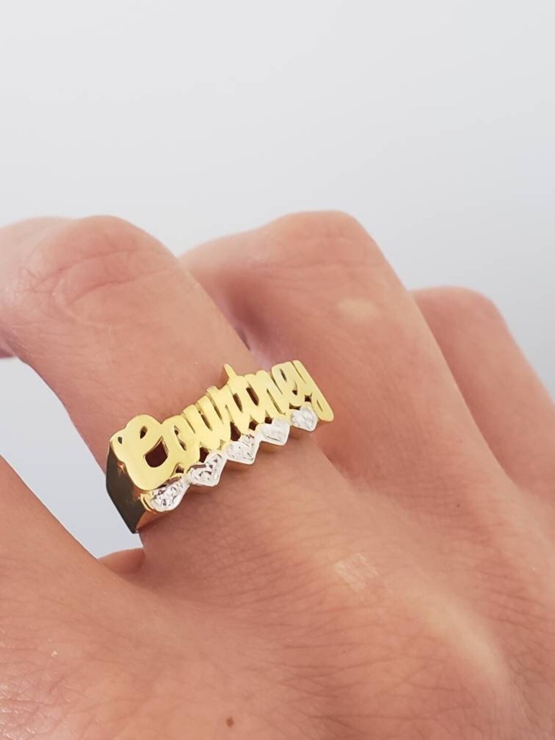 Heart Name Ring, Knuckle Name Ring 14k Plated Gold, Word Name Ring ...