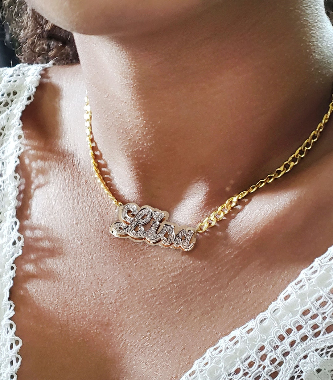 Name Curb Chain Chokers, Silver Name Chokers, Personalized Chokers ...