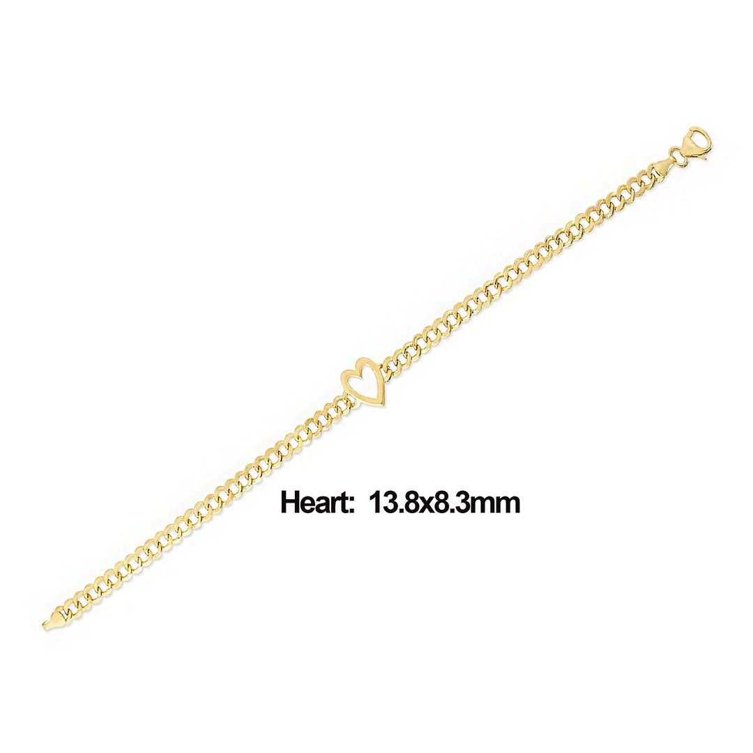 14k Gold Heart Curb Chain Bracelet,14k Curb Bracelets, Heart Bracelet ...