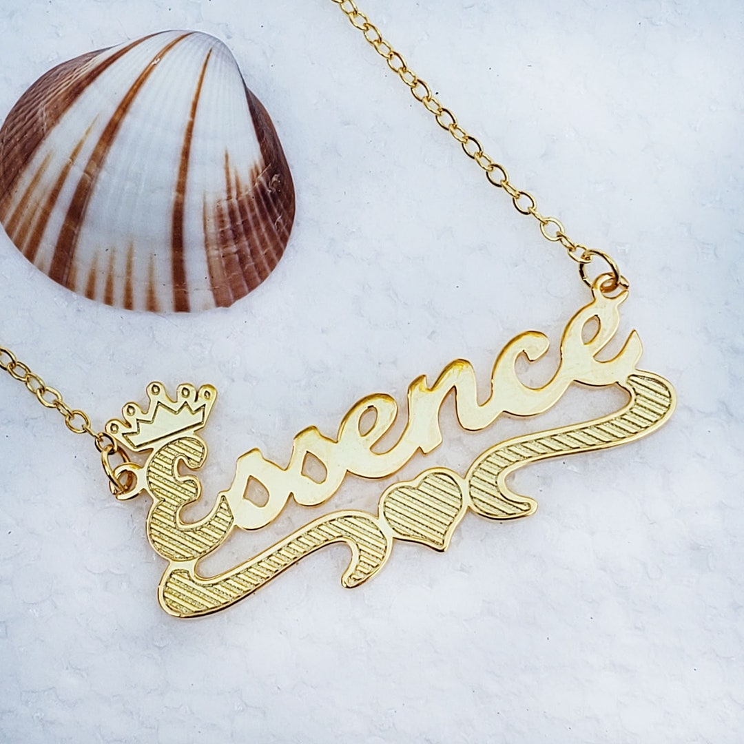 Crown Name Necklace, Large Name 18k Gold Nameplate, Personalized Choker ...