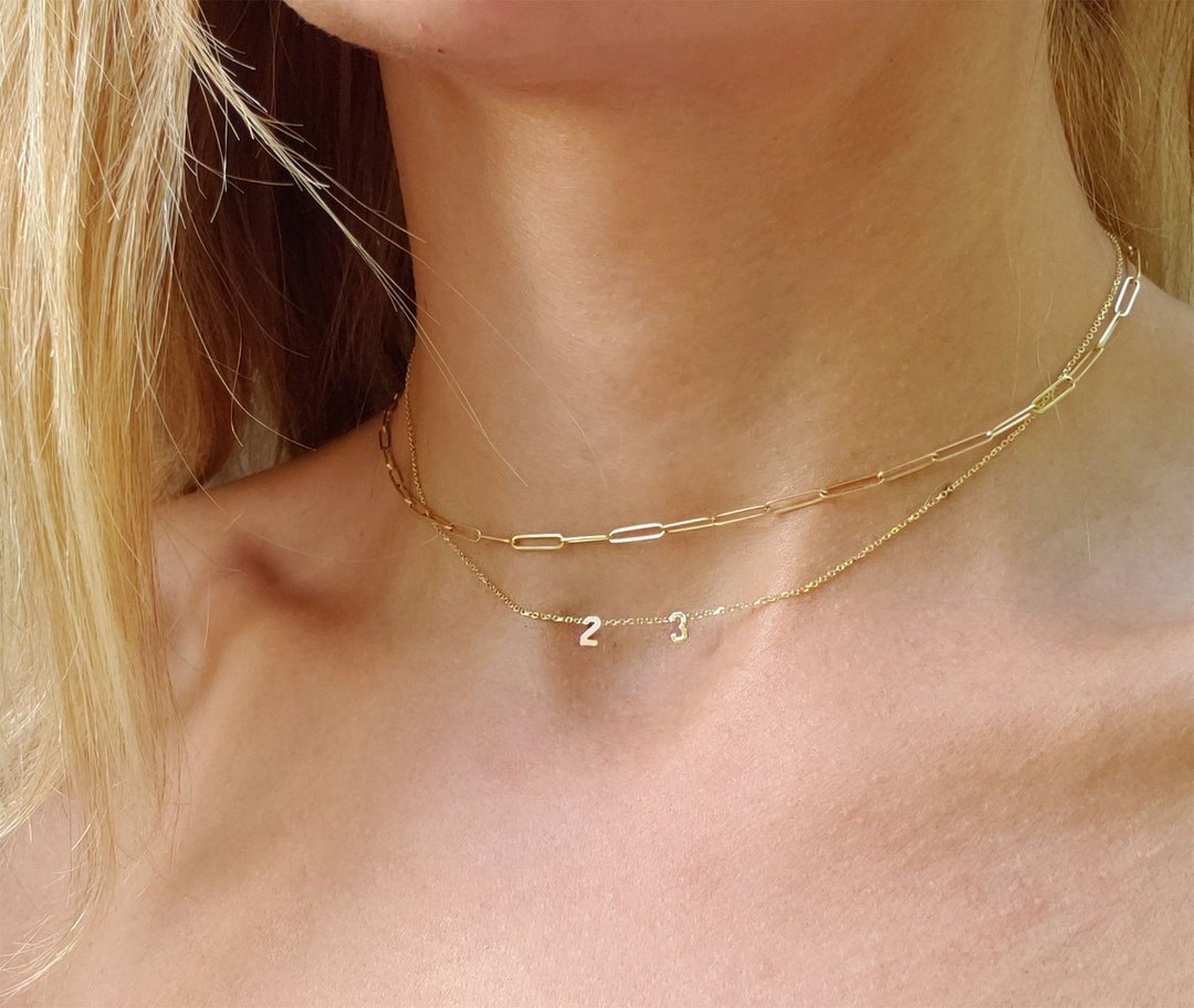 Number Necklace 14kt Gold, Mother's Day Date Necklace, Number Jewelry ...