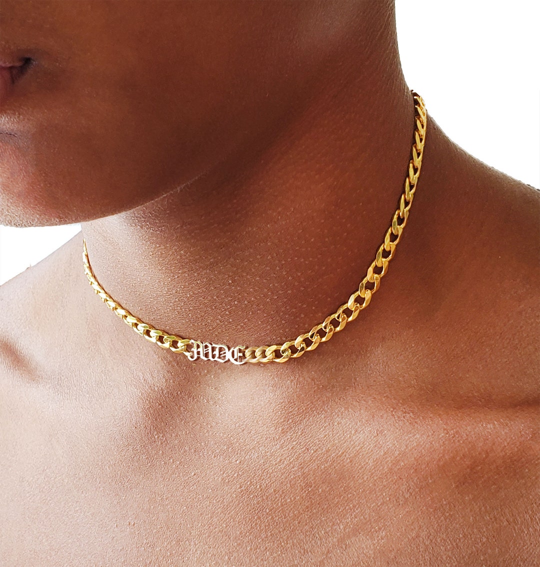 Christmas Gift 18k Name Choker, Old English Name Gold Chokers, Old ...