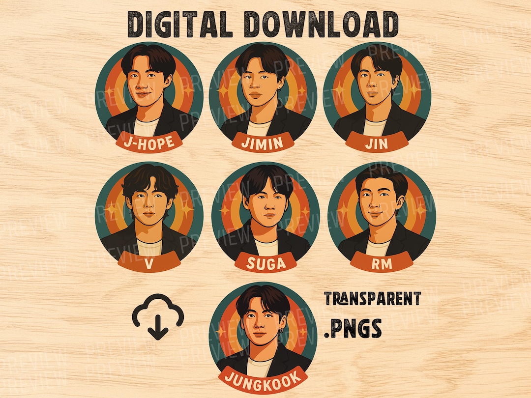 BTS Vintage Style Emblem Pack - All 7 Members - High Quality PNG ...