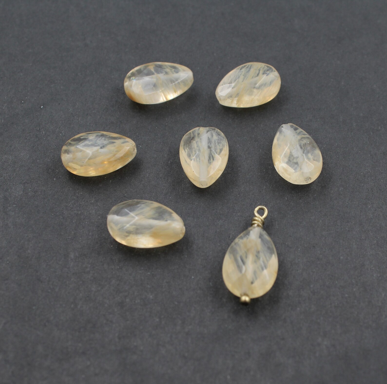 2 (TWO) 15 Mm X 10 Mm Caramel Quartz Beads - Flat Faceted Teardrops ...