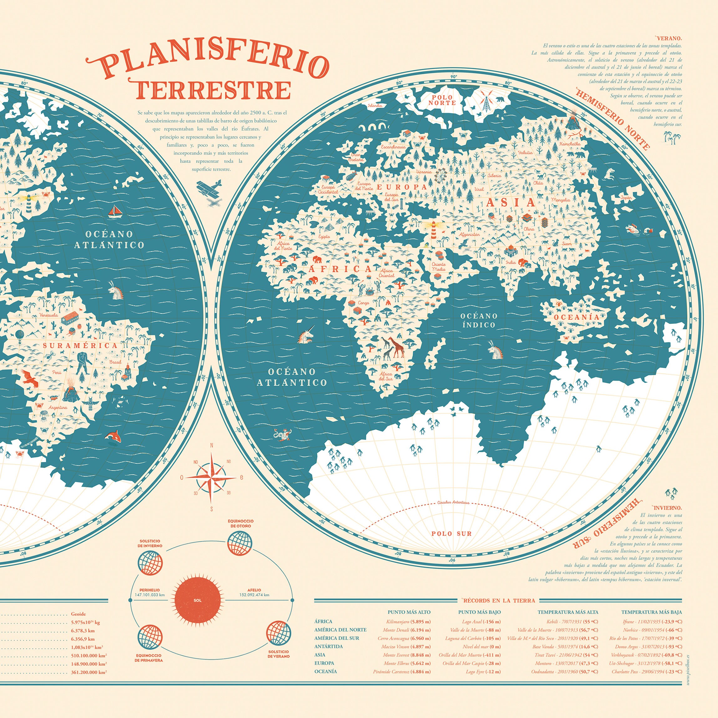 Map of the Land Planisphere Decorative Terrestrial Map Planisphere ...