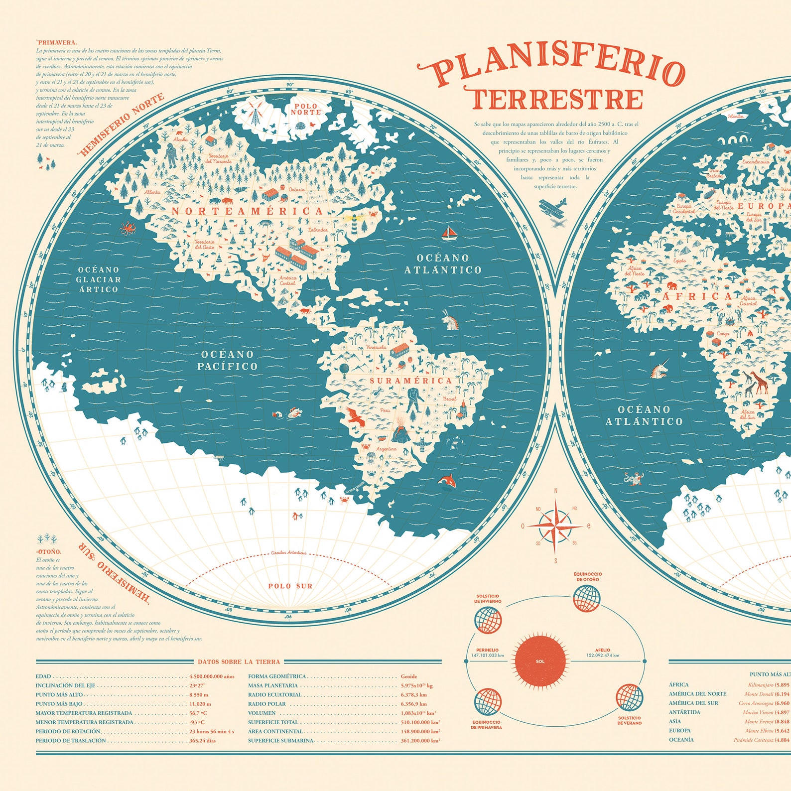 Map of the Land Planisphere Decorative Terrestrial Map Planisphere ...