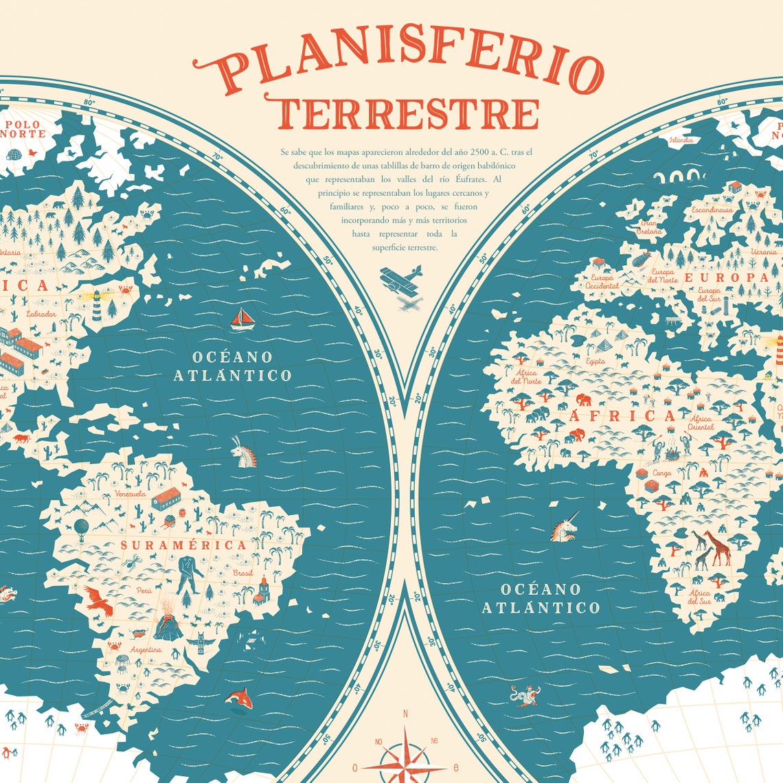 Terrestrial Planisphere Map · Decorative · Terrestrial Map Planisphere ...