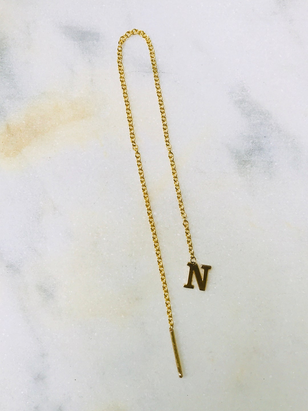 14K Solid Gold Threader Earring, Letter Threader Earring, Initial Threader Earring, Initial ...