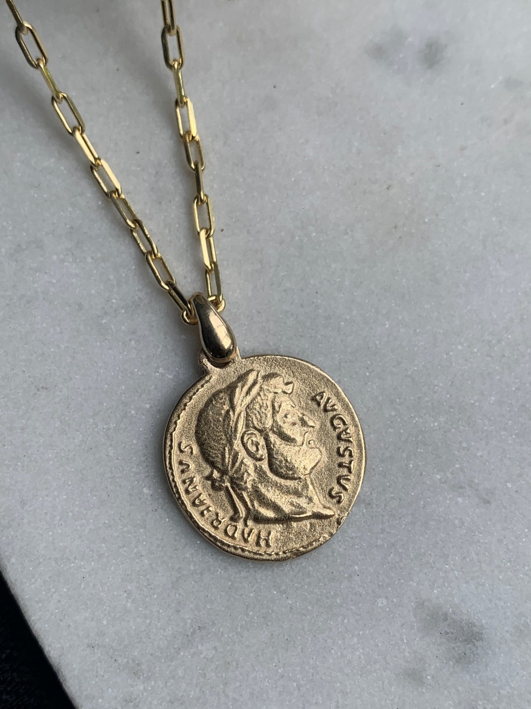 14K Solid Gold, Vintage Pendant, Gold Coin Pendant, Roman Coin ...