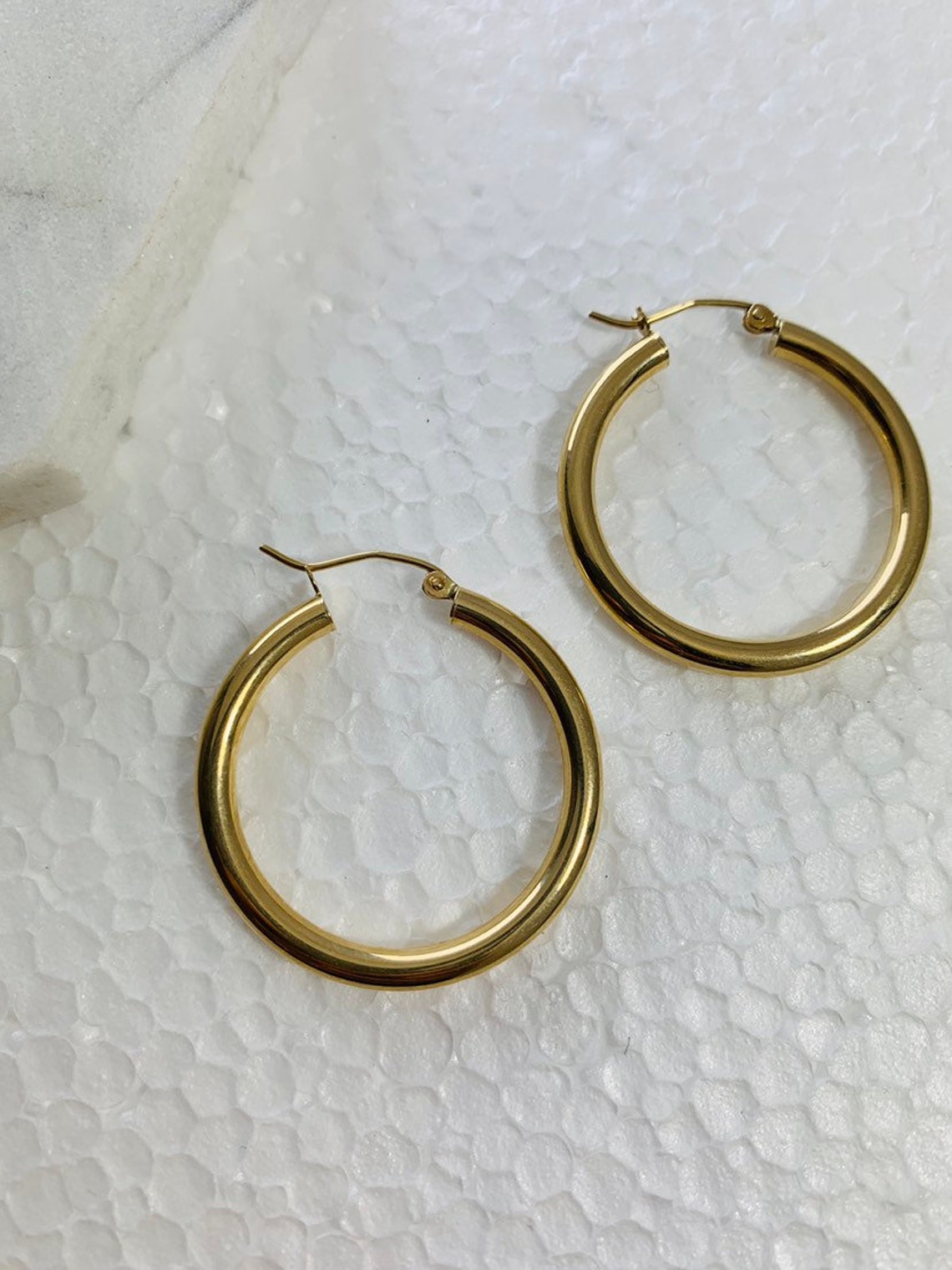 14K Solid Gold Hoops, Thick Hoops, 1 Hoops, Gold Hoops, 3MM Gold Hoops ...