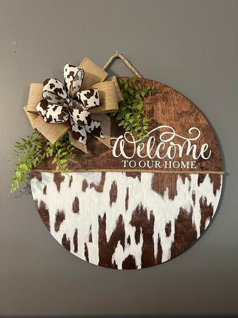Welcome to Our Home, Cow Print, Door Hanger, Cow Wreath, Front Door ...