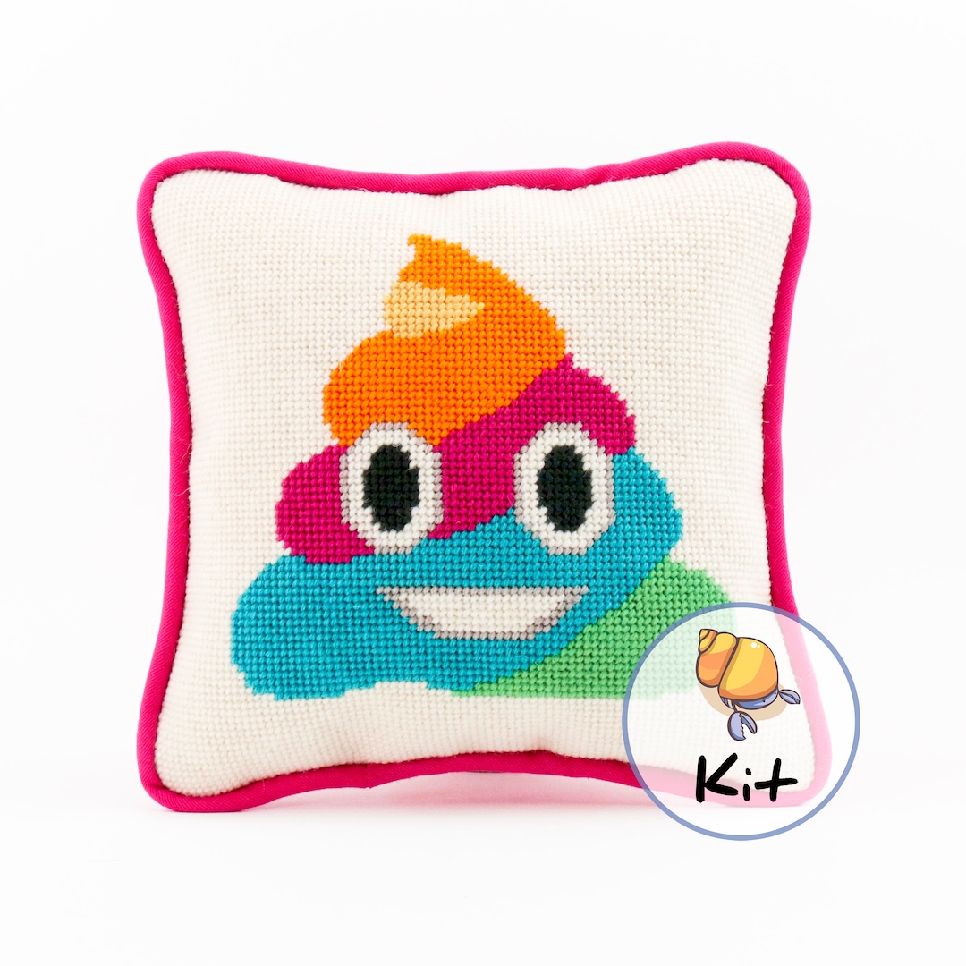 Emoji Needlepoint Kit: Rainbow Unicorn Poop Pillow, Beginner Tapestry ...