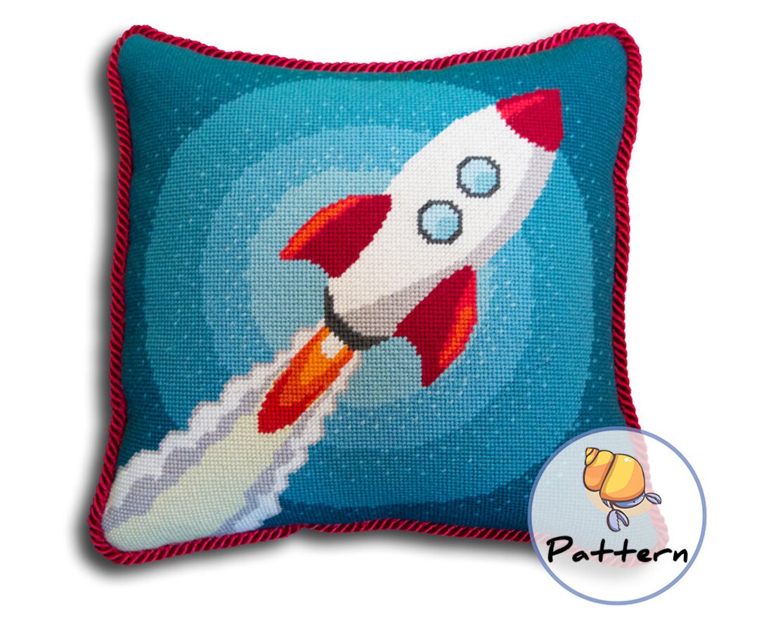 Rocket Ship Needlepoint Pattern: Vintage Pillow Design (digital ...