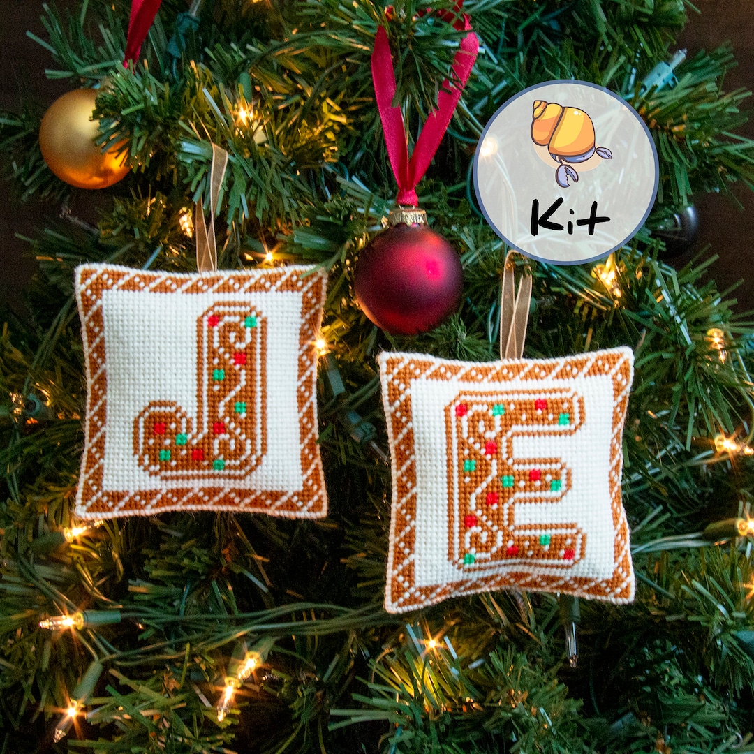 Personalized Needlepoint Christmas Diy Ornament, Initial Gingerbread ...
