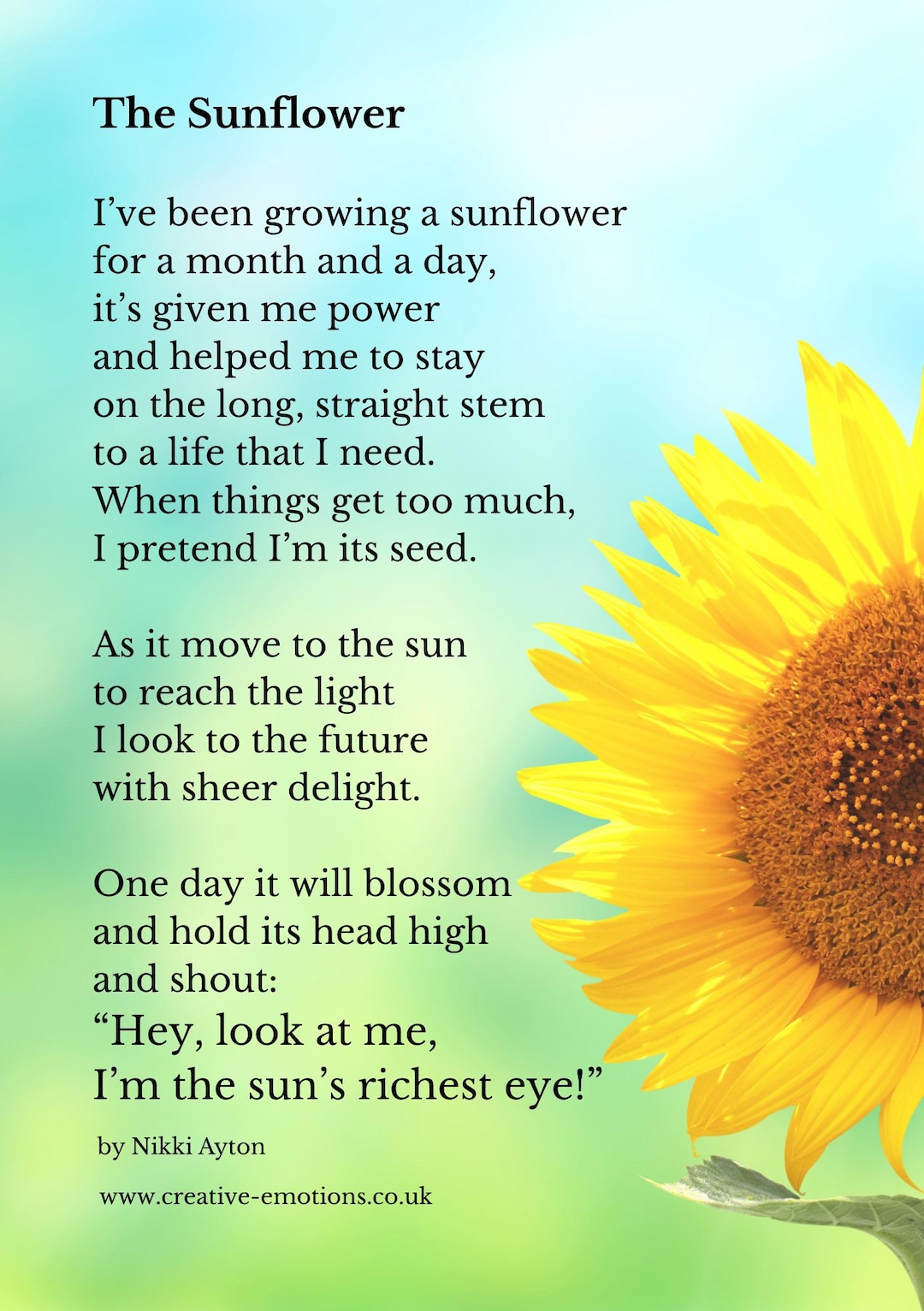 The Sunflower Poem - Etsy